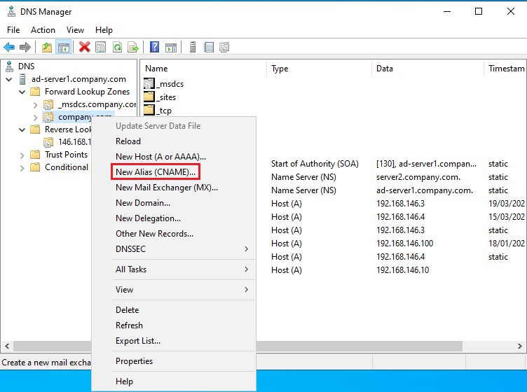 Tạo DNS CNAME Record trong Windows Server 2022 - Luu Ho Phuong Blog