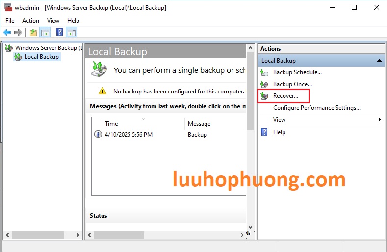 Hướng dẫn cách cài đặt và cấu hình tính năng Windows Server Backup - Luu Ho Phuong Blog